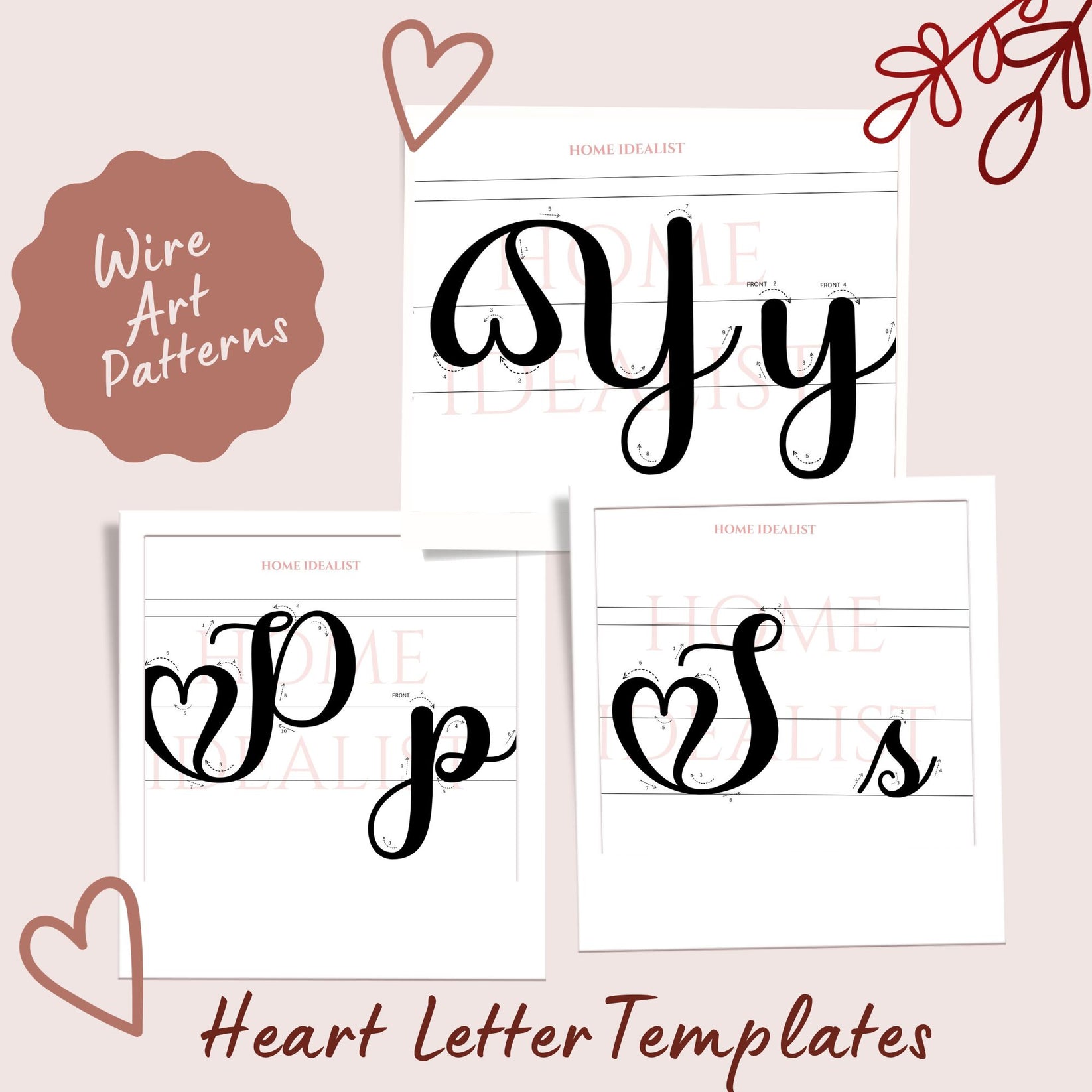 Knitted Wire Uppercase and Lowercase Heart Shaped Letter Templates ...